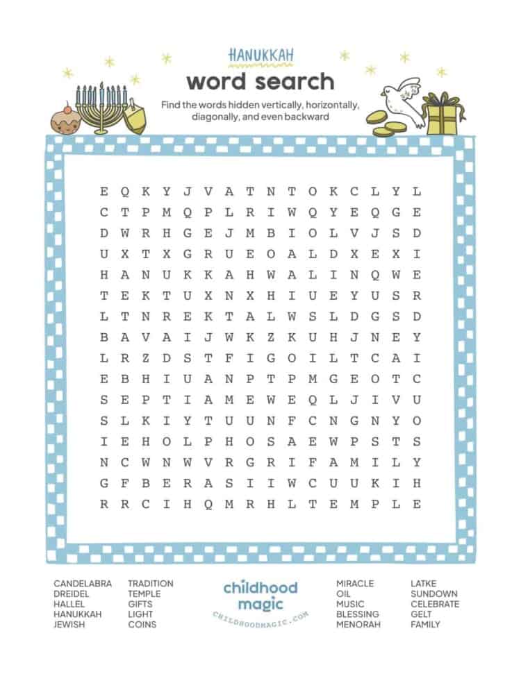 Hanukkah Word Search - Childhood Magic