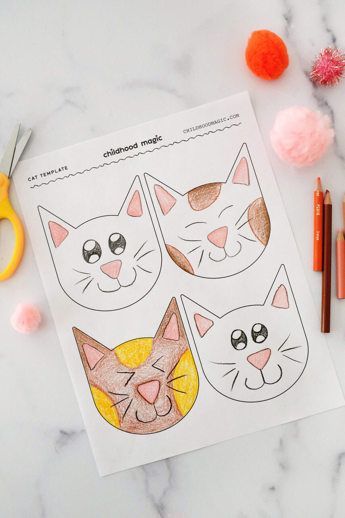 Cat Template- Printable Coloring Page - Childhood Magic