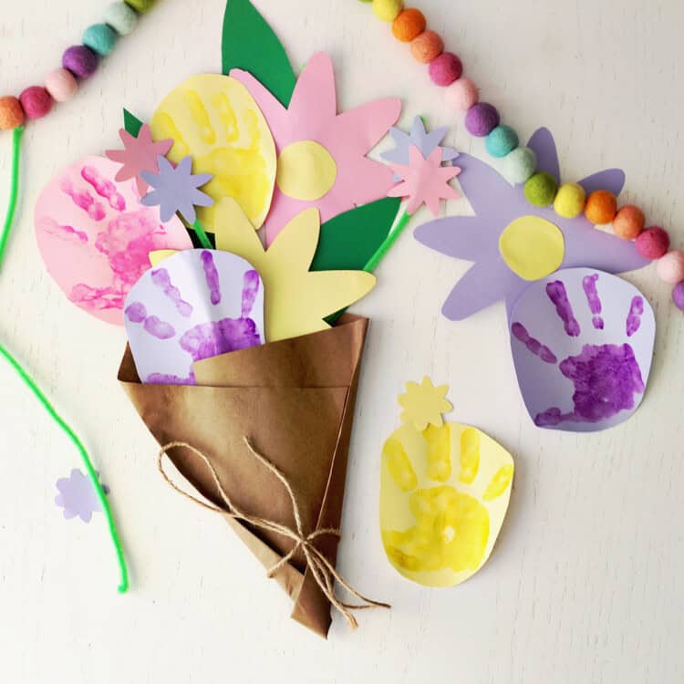 Handprint Bouquet of Flowers-with Free Printable - Childhood Magic