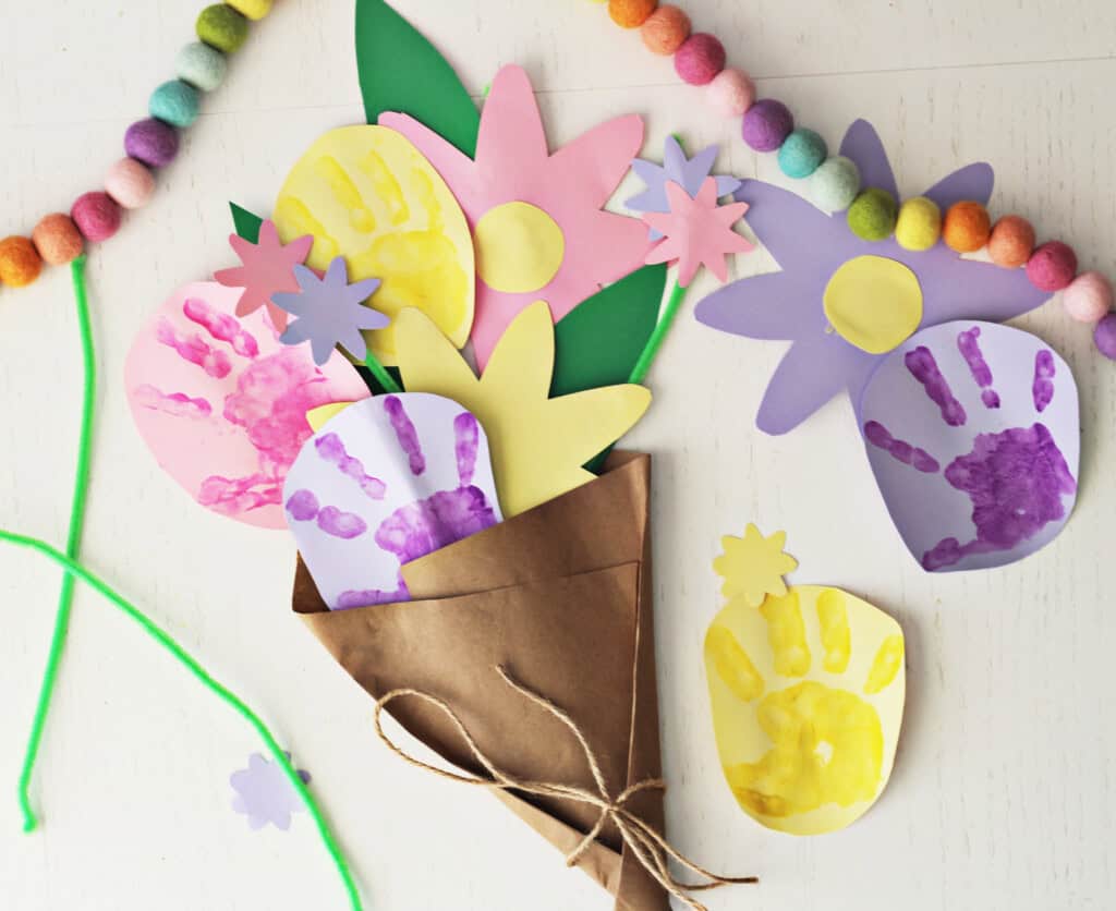 Handprint Bouquet of Flowers-with Free Printable - Childhood Magic