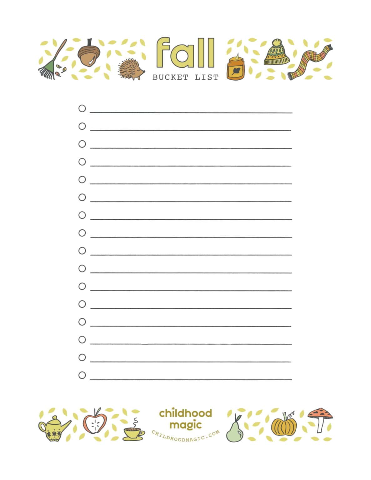 Fall Bucket List- Free Printable and Ideas for Kids - Childhood Magic