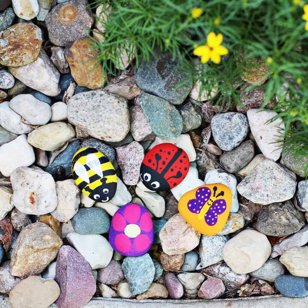 Easy Painted Rocks: Ladybug, Butterfly, Bee and Flower - Childhood Magic