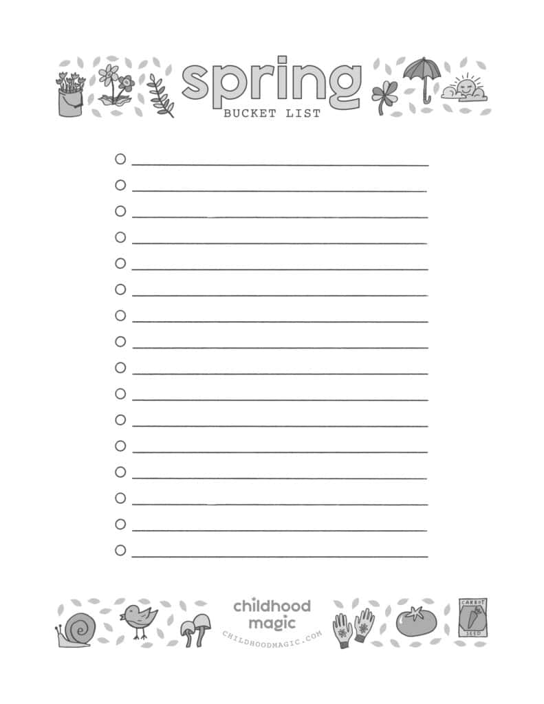 Spring Bucket List for Kids- Free Printable and Ideas - Childhood Magic