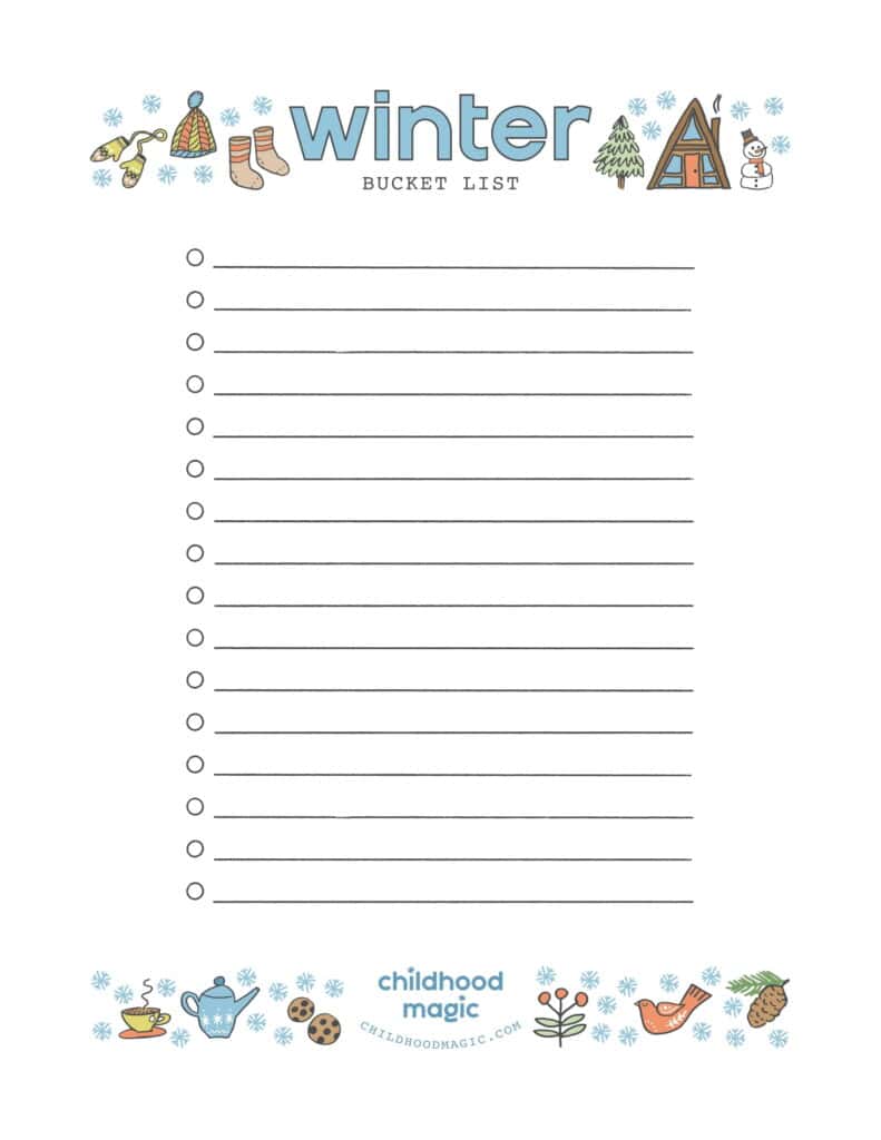 Winter Bucket List- Free Printable and Ideas for Kids - Childhood Magic