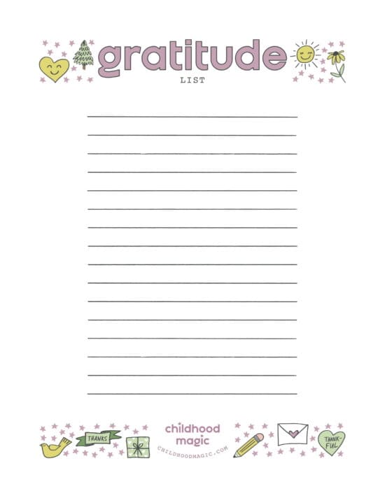 Gratitude List Printable for Kids - Childhood Magic