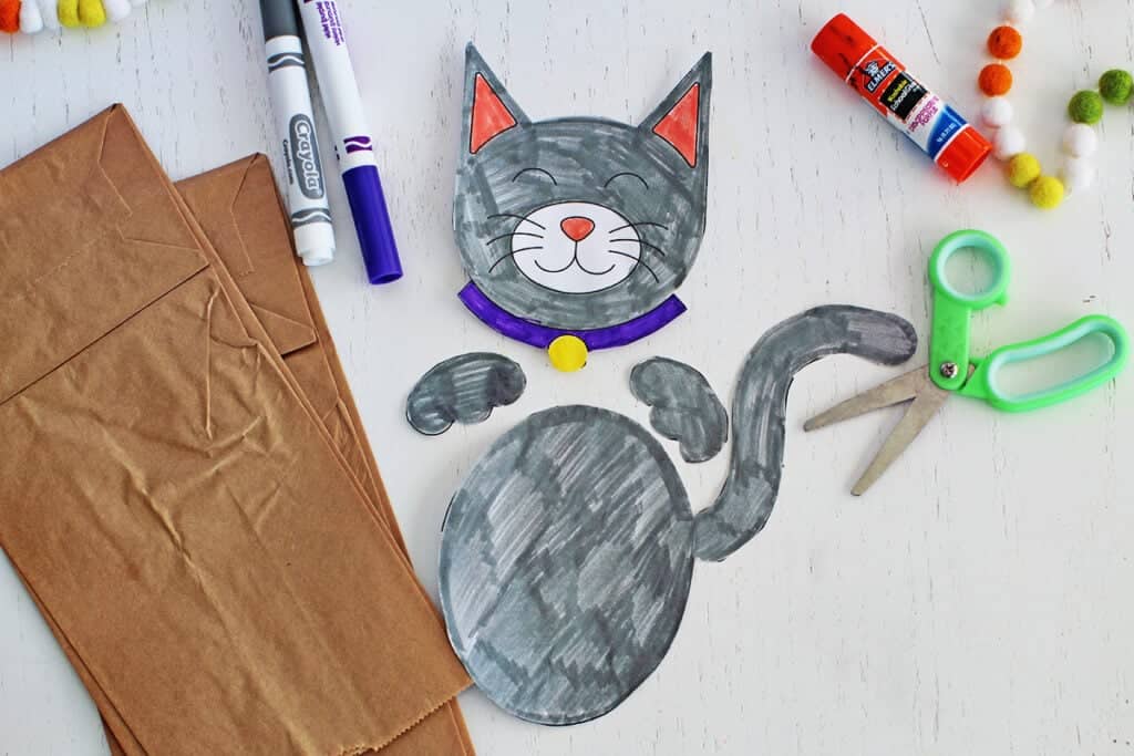 Cat Paper Bag Puppet Craft with Free Printable - Childhood Magic