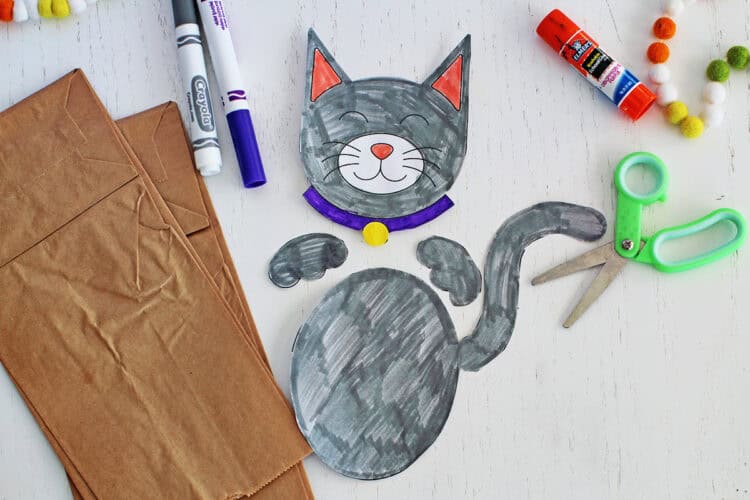 Cat Paper Bag Puppet Craft with Free Printable - Childhood Magic