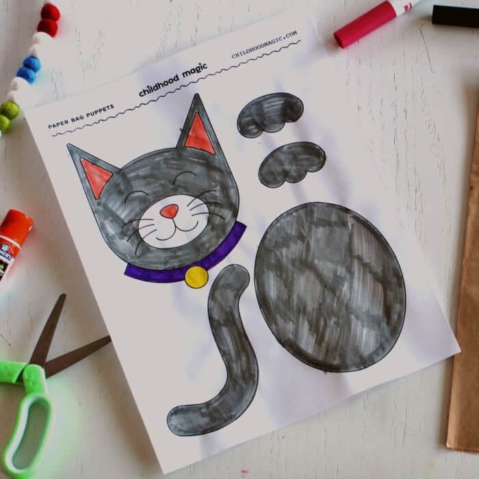 Cat Paper Bag Puppet Craft with Free Printable - Childhood Magic