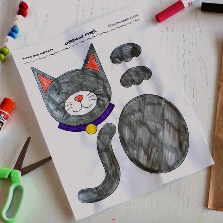 Cat Paper Bag Puppet Craft with Free Printable - Childhood Magic