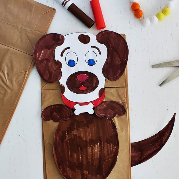 Dog Paper Bag Puppet Craft with Free Printable - Childhood Magic