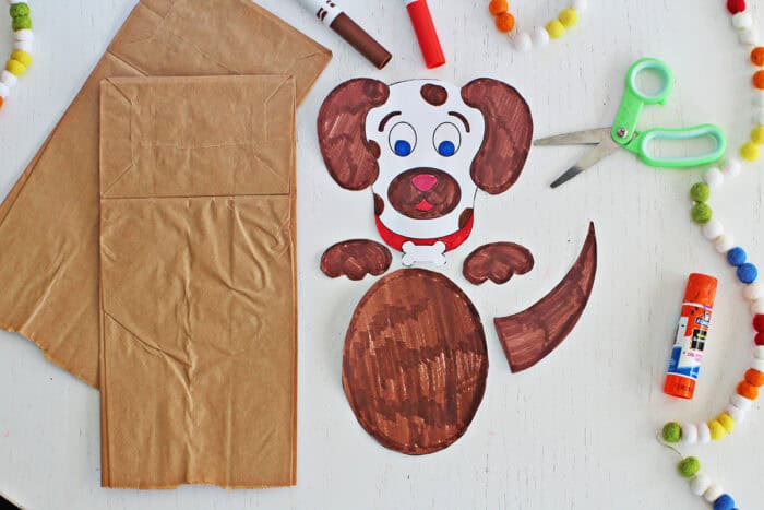 Dog Paper Bag Puppet Craft with Free Printable - Childhood Magic