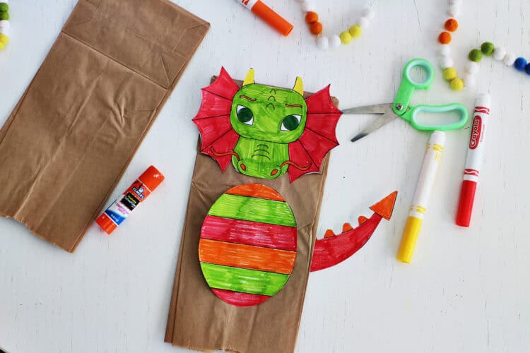 Dragon Paper Bag Puppet Craft With Free Printable Childhood Magic