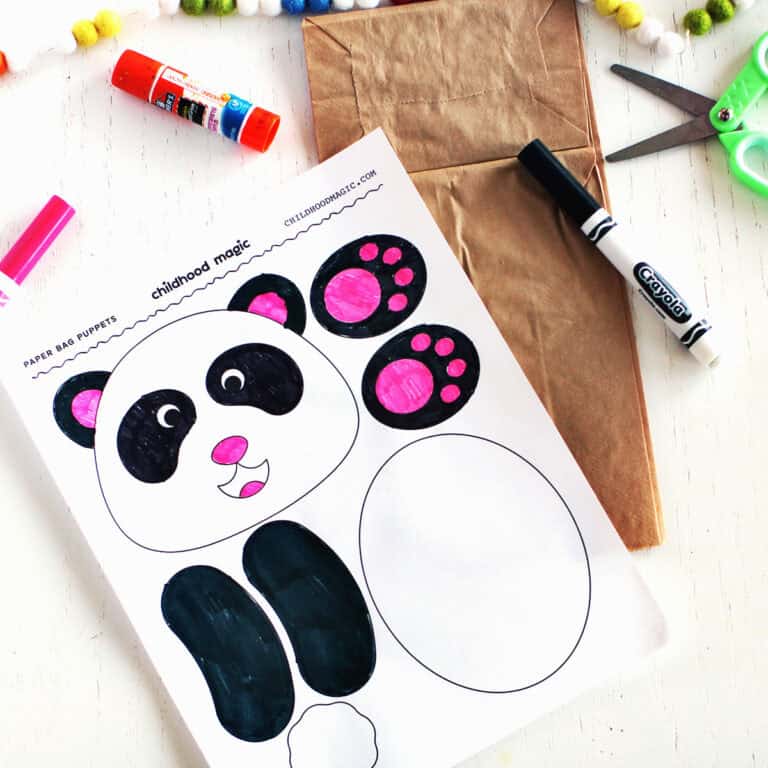 Panda Paper Bag Puppet Craft with Free Printable - Childhood Magic