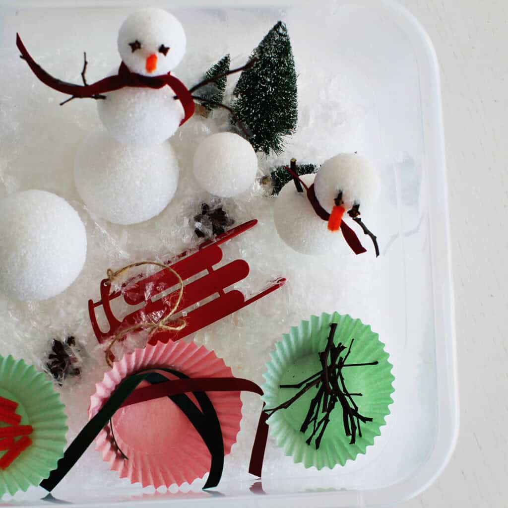 Winter Sensory Bin- Building a Snowman Activity! - Childhood Magic