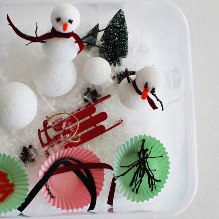 Winter Sensory Bin- Building a Snowman Activity! - Childhood Magic