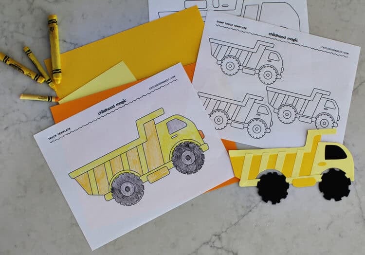 Dump Truck Coloring Page- Free Printable Template - Childhood Magic