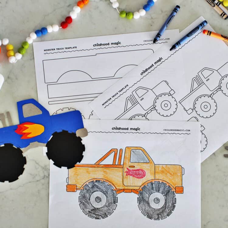 Monster Truck Coloring Page- Free Printable Template - Childhood Magic